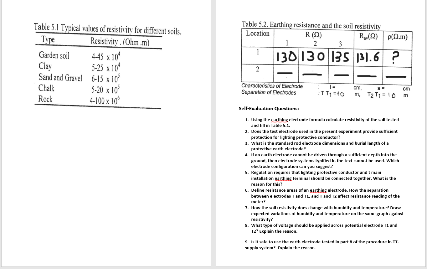 Solved Table 5.1 ﻿Typical values of resistivity for | Chegg.com