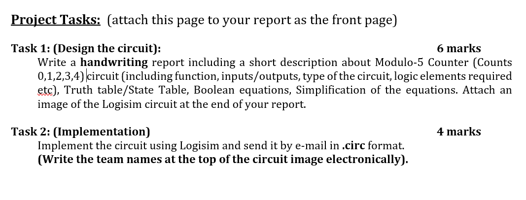 Solved Project Tasks: (attach this page to your report as | Chegg.com