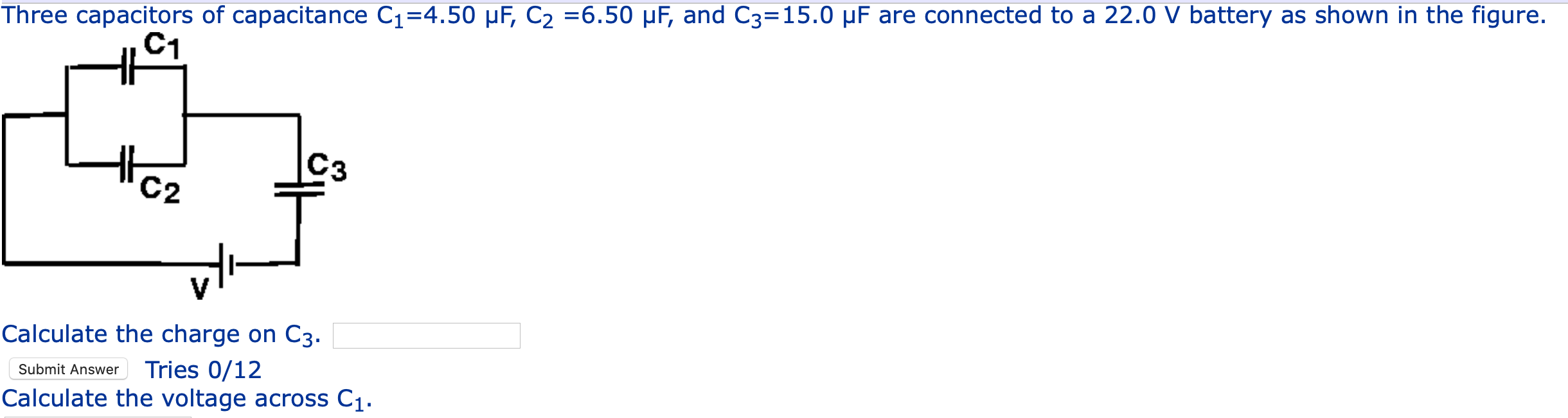 Solved Three capacitors of capacitance C1=4.50 pF, C2 =6.50 | Chegg.com