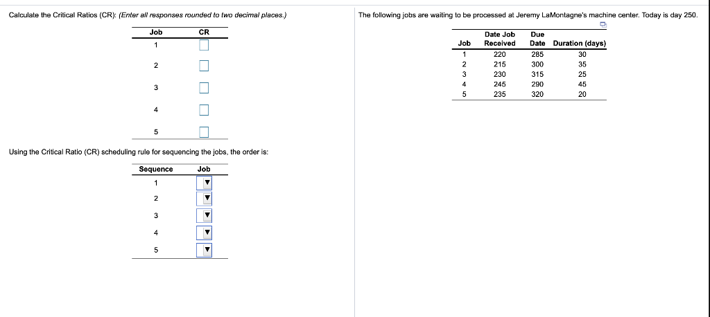 Solved Calculate the Critical Ratios (CR): (Enter a | Chegg.com