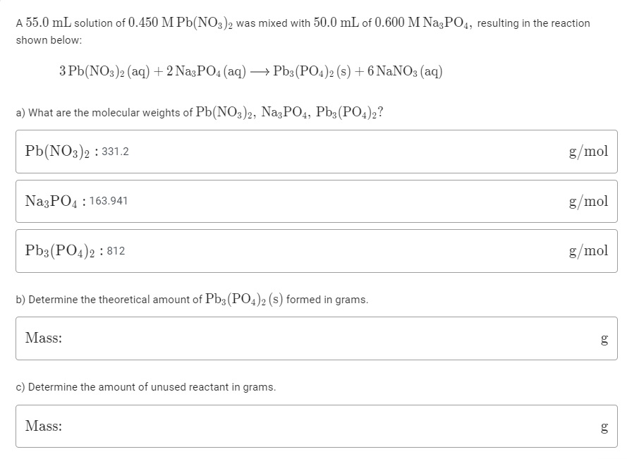 Solved A 55.0 mL solution of 0.450 M Pb(NO3)2 was mixed with | Chegg.com