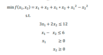 Solved min f(x1,x2) = x1 + x2 + x1 * x2 + x 2 – xz 2 s.t. | Chegg.com