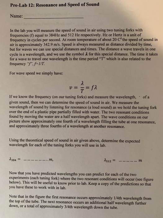 Solved Pre-Lab 12: Resonance and Speed of Sound Name: In the | Chegg.com