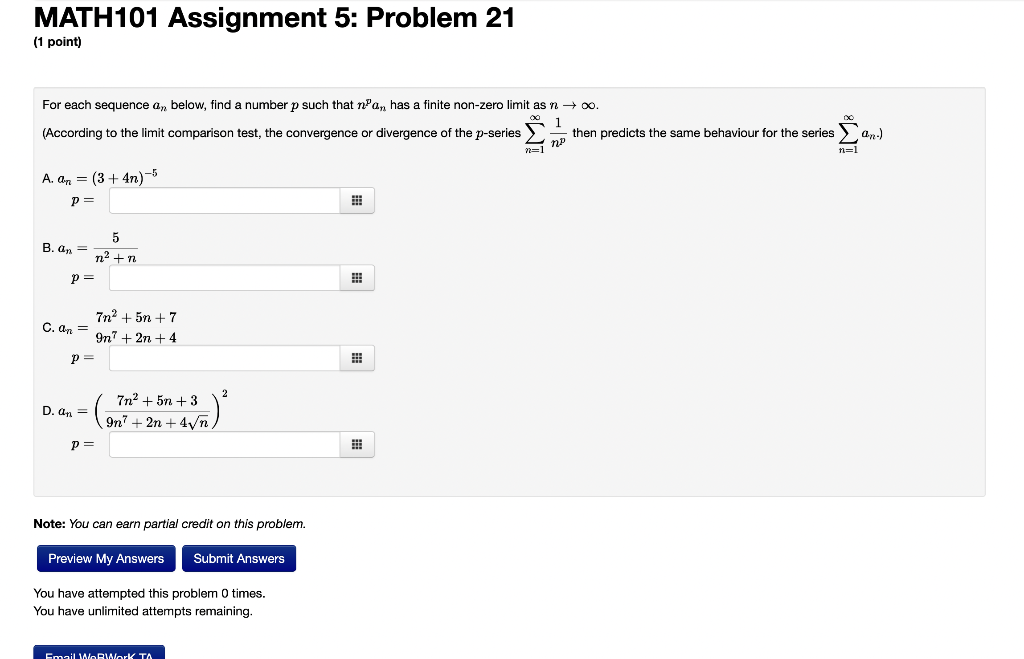 Solved MATH101 Assignment 5: Problem 21 (1 point) For each | Chegg.com