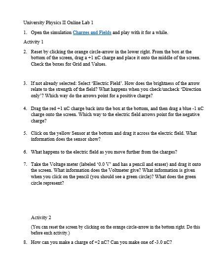 Solved University Physics II Online Lab 1 1. Open the | Chegg.com