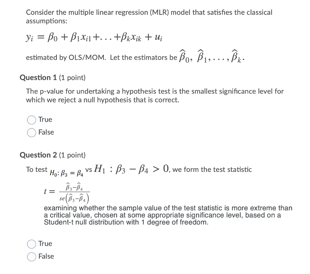 Solved Consider the multiple linear regression (MLR) model | Chegg.com