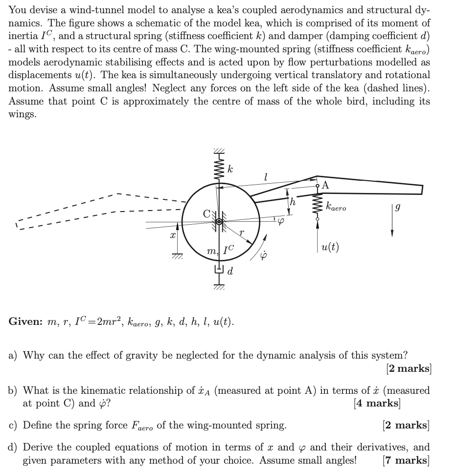 You devise a wind-tunnel model to analyse a kea's | Chegg.com