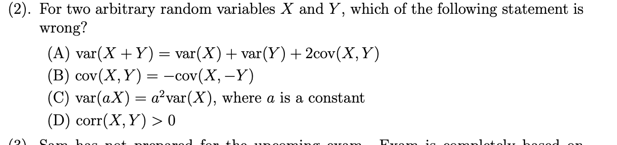 Solved (2). For two arbitrary random variables X and Y , | Chegg.com