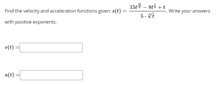 Solved Find the velocity and acceleration functions given: | Chegg.com