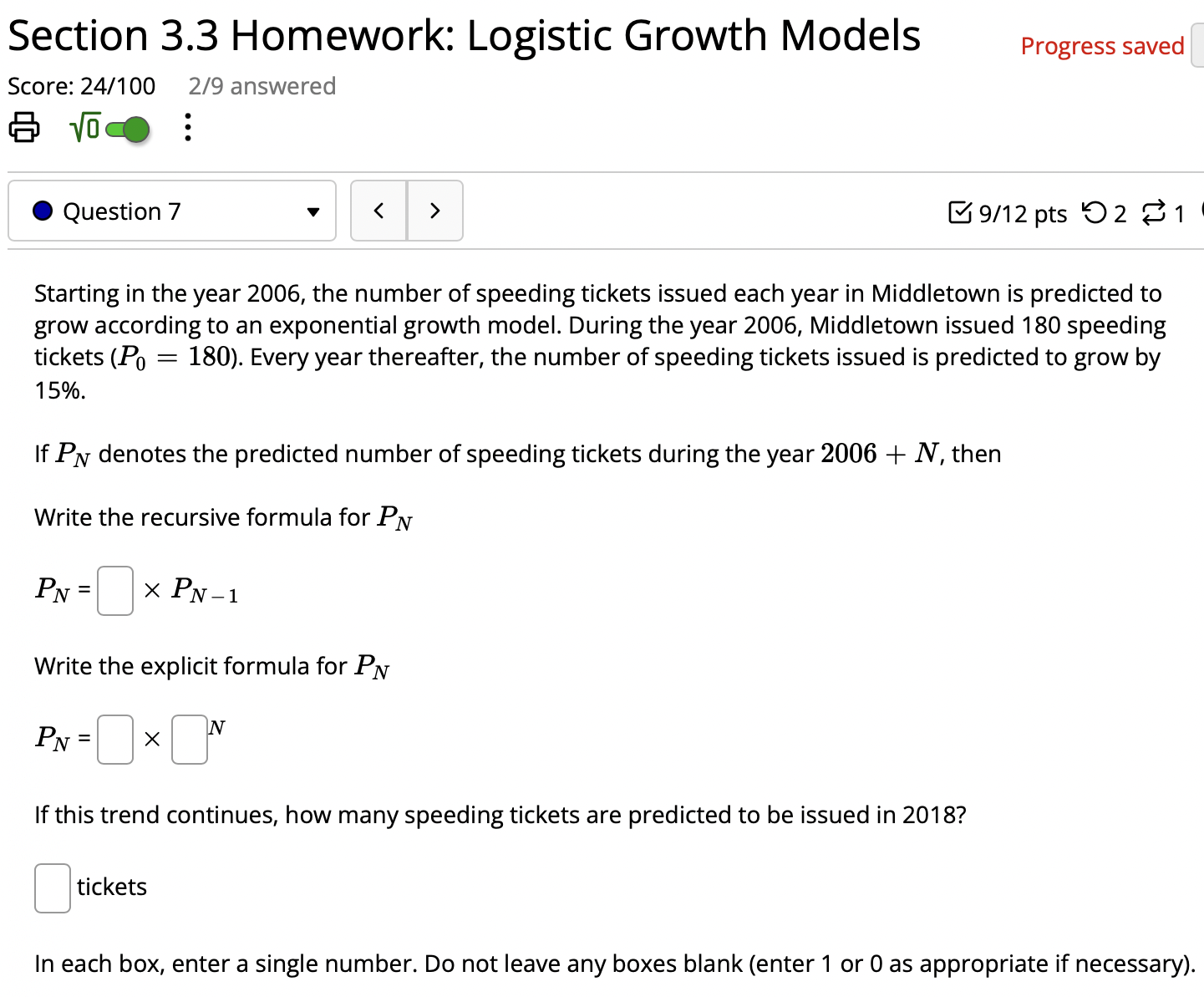Solved Section 3.3 Homework: Logistic Growth Models Progress | Chegg.com