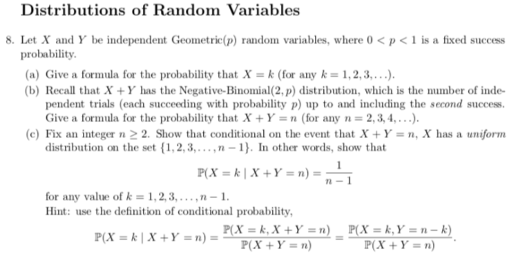 Solved Distributions of Random Variables 8. Let X and Y be | Chegg.com