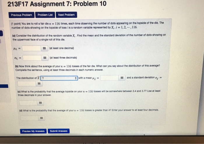 Solved 213F17 Assignment 7: Problem 10 Previous Probiem | Chegg.com