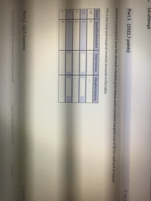 Solved Part 1 (1022.7 polnts) O See ant 15 0 points | Chegg.com Solved Part 1 (1022.7 polnts) O See ant 15 0 points | Chegg.com