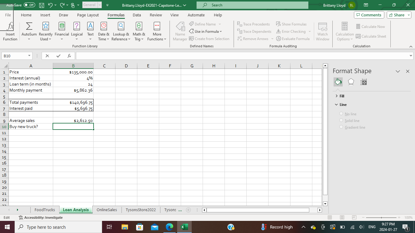 Solved In cell B10, ﻿enter a formula using the IF function | Chegg.com