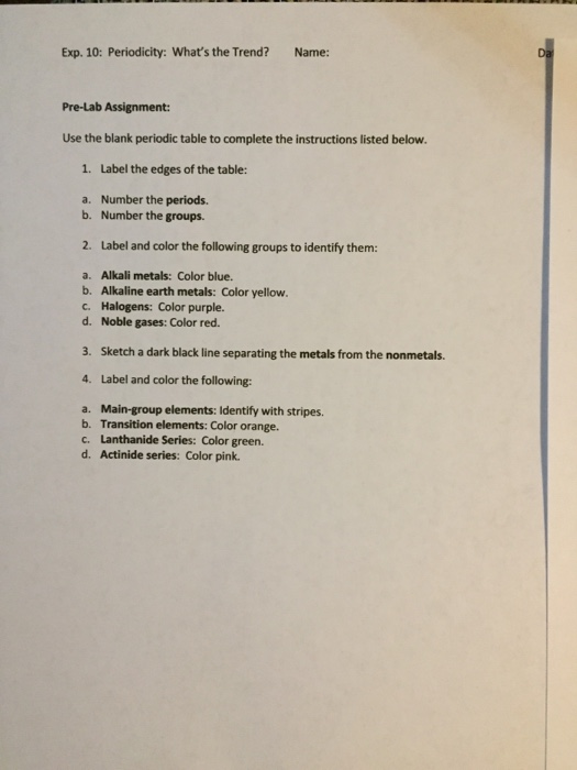 Solved Exp. 10: Periodicity: What's the Trend? Name: Pre-Lab | Chegg.com