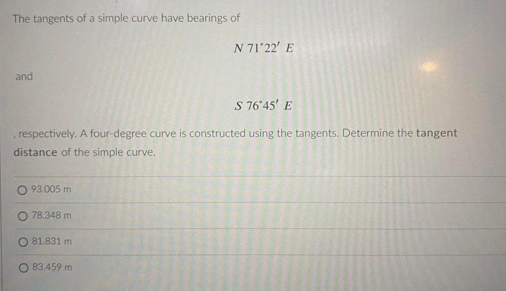 Solved The tangents of a simple curve have bearings of | Chegg.com