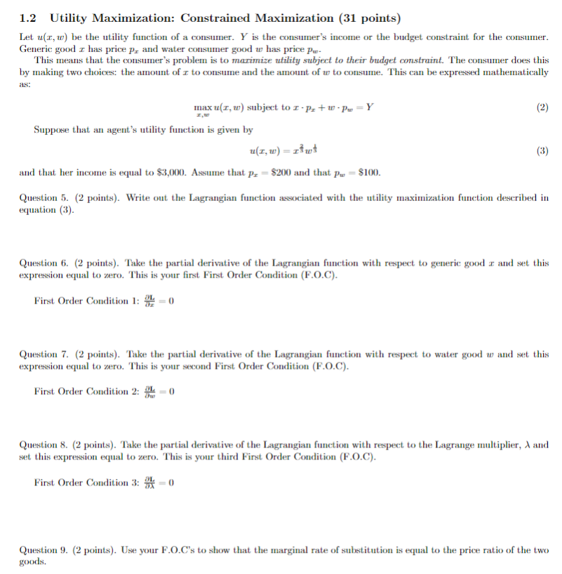 Solved 1 2 Utility Maximization Constrained Maximization