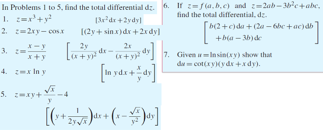 Solved In Problems 1 to 5, find the total differential dz. | Chegg.com