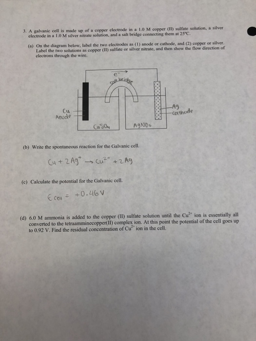 Solved 3. A galvanic cell is made up of a copper electrode | Chegg.com