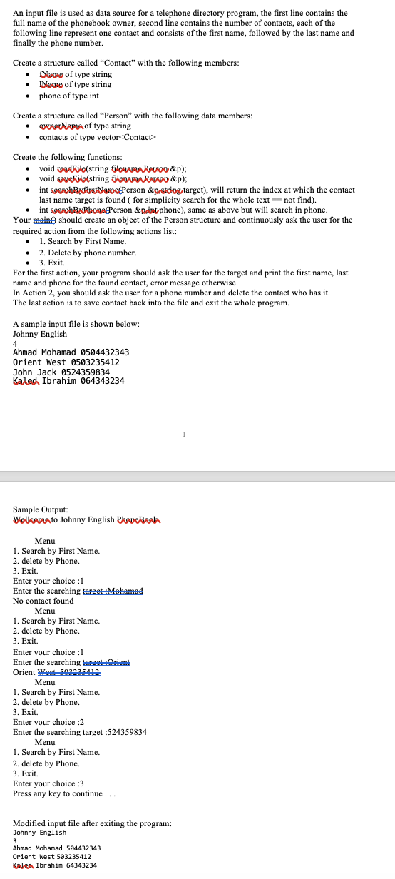 Solved An input file is used as data source for a telephone | Chegg.com
