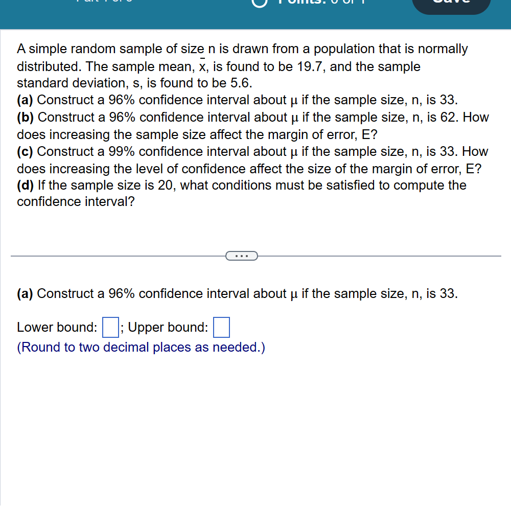 Solved A simple random sample of size n is drawn from a | Chegg.com