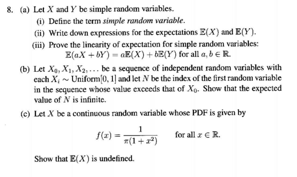 Solved 8. (a) Let X and Y be simple random variables. (i) | Chegg.com