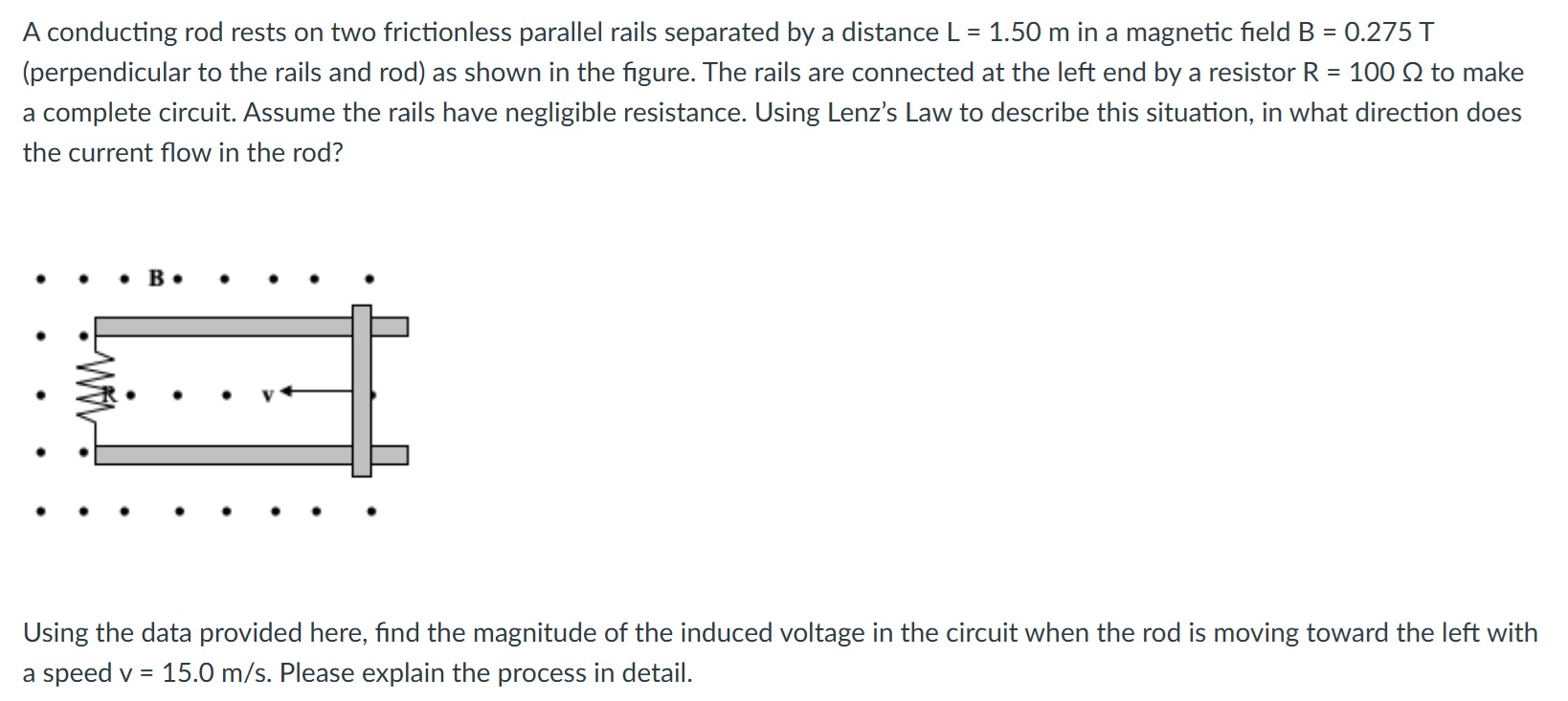 Solved A conducting rod rests on two frictionless parallel | Chegg.com