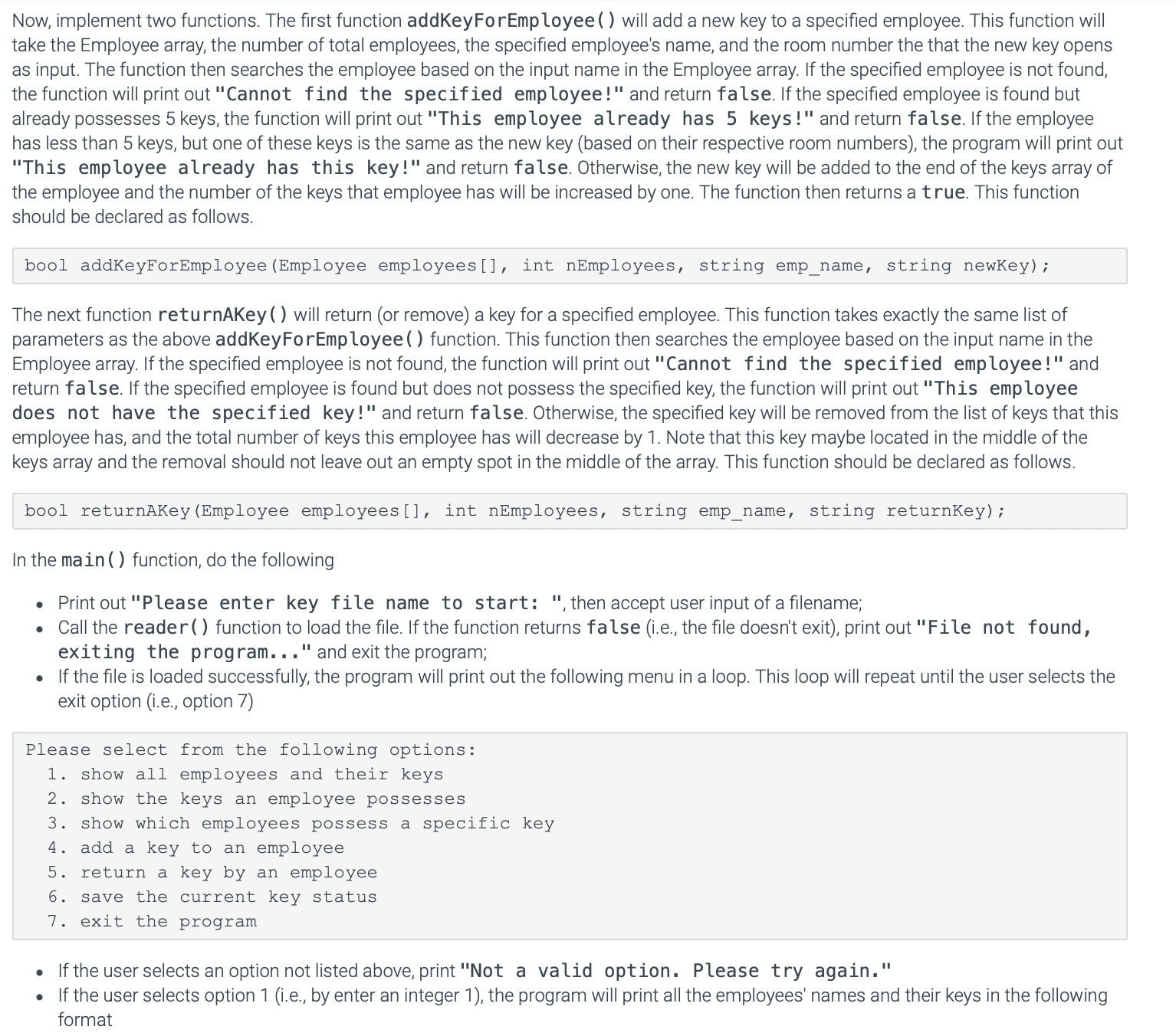 Solved Write a program that manages the keys owned by the | Chegg.com