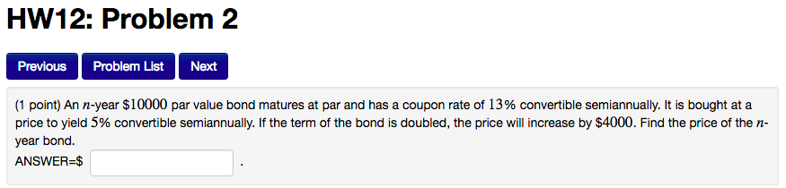 Solved HW12: Problem 2 Previous Problem List Next (1 point) | Chegg.com