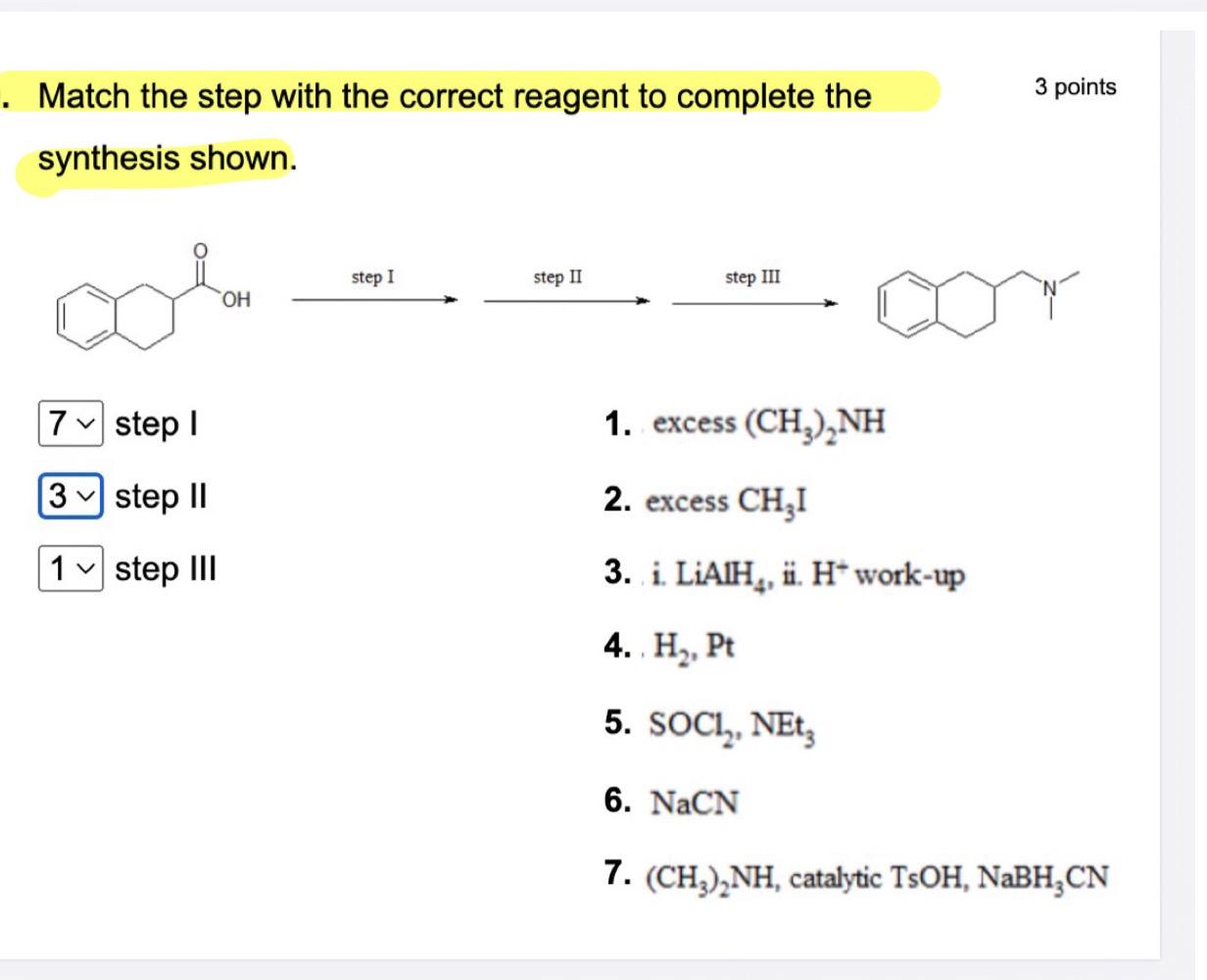 Solved Match the step with the correct reagent to complete | Chegg.com