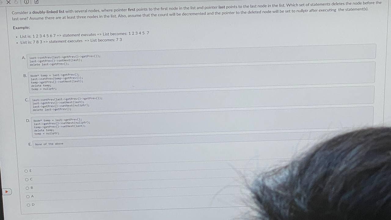 Solved X Consider a doubly-linked list with several nodes, | Chegg.com