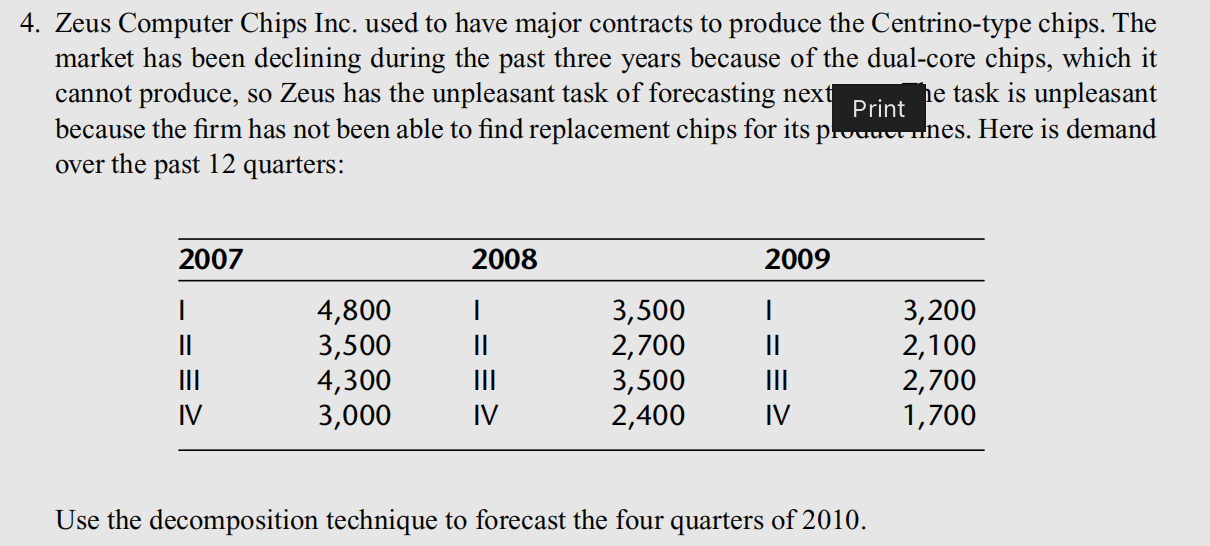 Solved 4. Zeus Computer Chips Inc. used to have major | Chegg.com
