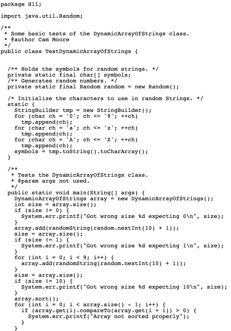 Solved Create a class named DynamicArrayOfStrings that | Chegg.com