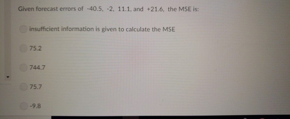 Solved Given forecast errors of -40.5, -2, 11.1, and +21.6, | Chegg.com