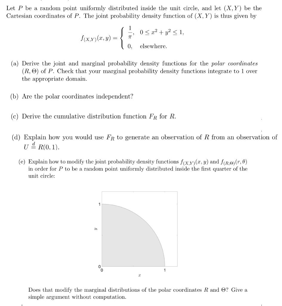 Solved Let P Be A Random Point Uniformly Distributed Inside 