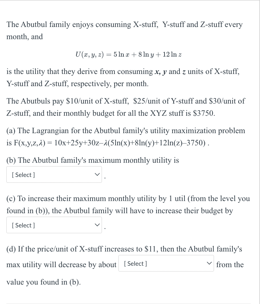 Solved The Abutbul family enjoys consuming X-stuff, Y-stuff | Chegg.com