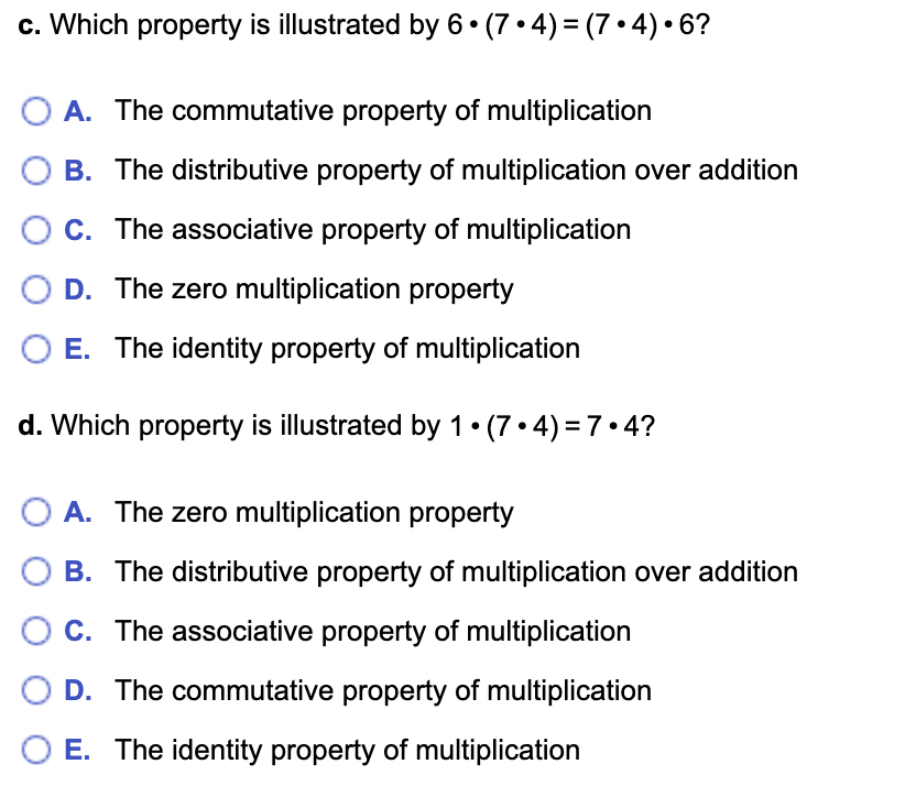 Solved Which property is illustrated in each of the | Chegg.com