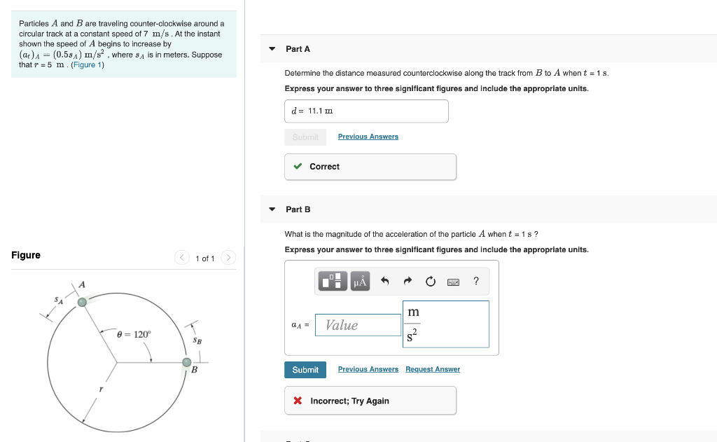 Solved Particles A and B are traveling counter-clockwise | Chegg.com