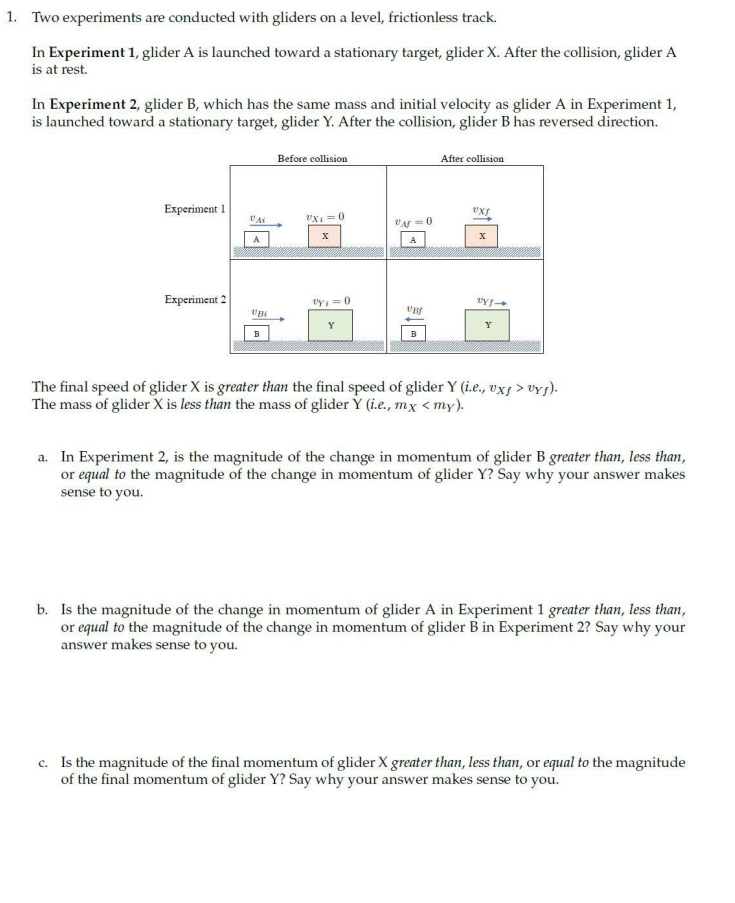 Solved 1. Two experiments are conducted with gliders on a | Chegg.com