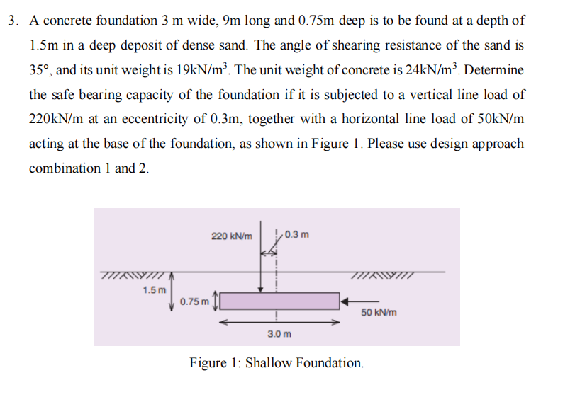 Solved A concrete foundation 3 ﻿m wide, 9m long and 0.75m | Chegg.com