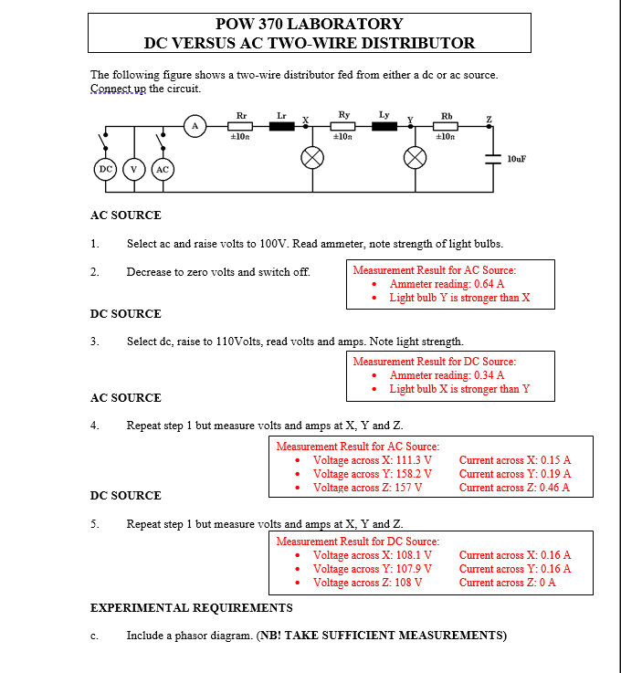 Solved POW 370 LABORATORY DC VERSUS AC TWO-WIRE DISTRIBUTOR | Chegg.com