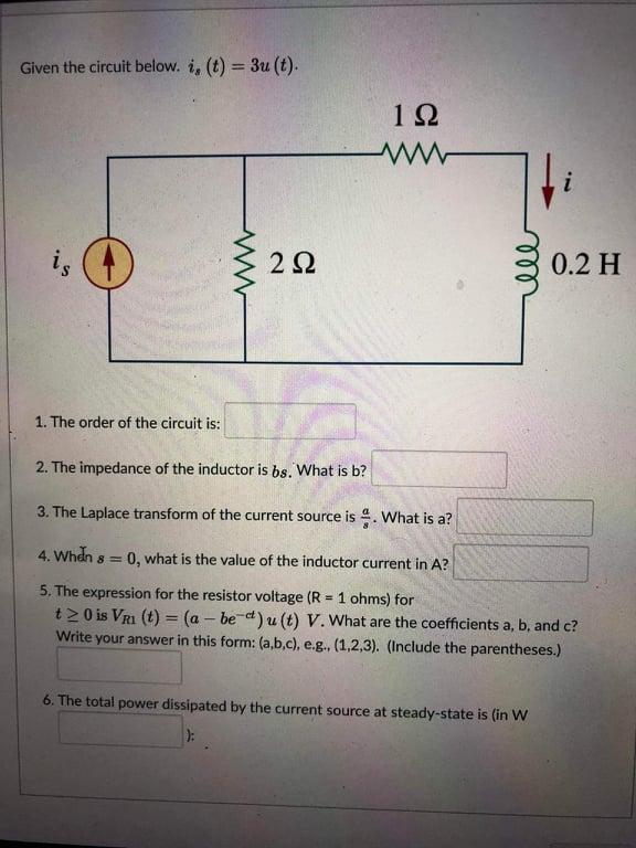 Solved Given the circuit below. i, (t) = 3u(t). 122 W is 232 | Chegg.com