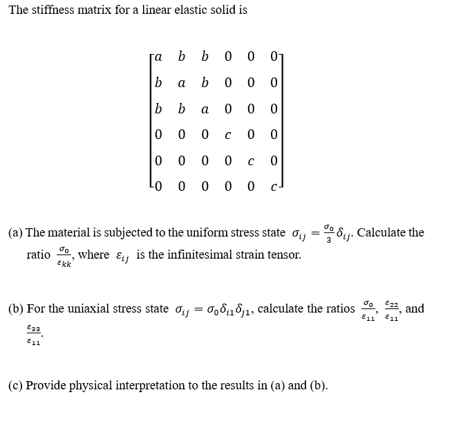 The stiffness matrix for a linear elastic solid is га | Chegg.com