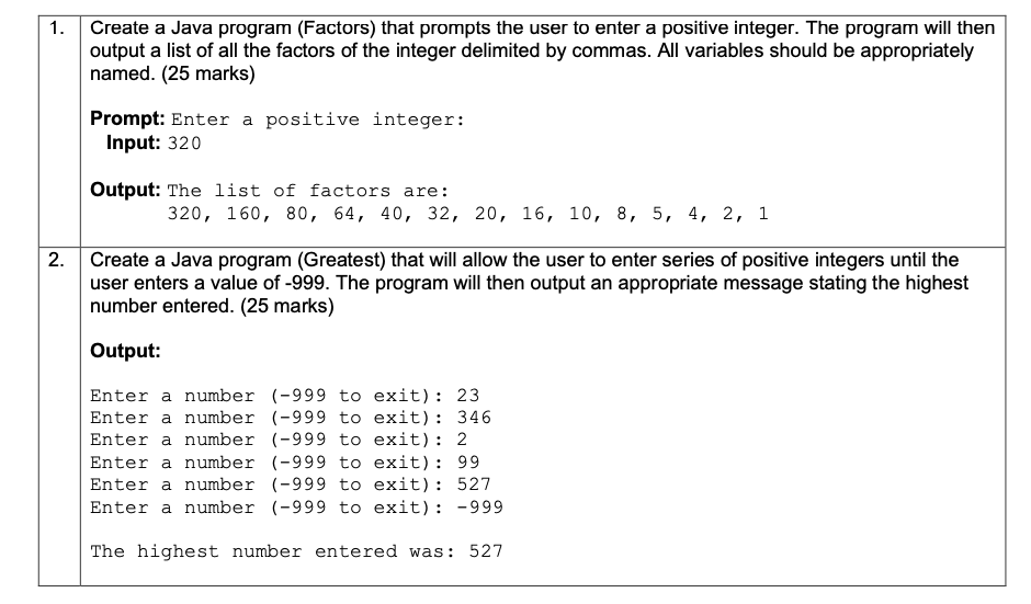 Solved 1. Create a Java program (Factors) that prompts the | Chegg.com