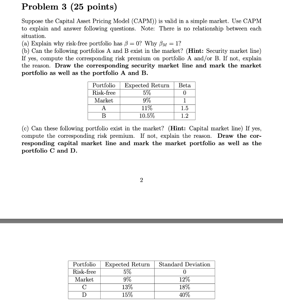 Solved Problem 3 (25 points) Suppose the Capital Asset | Chegg.com