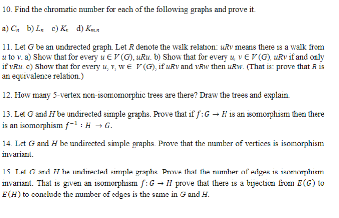 Solved 10. Find the chromatic number for each of the | Chegg.com
