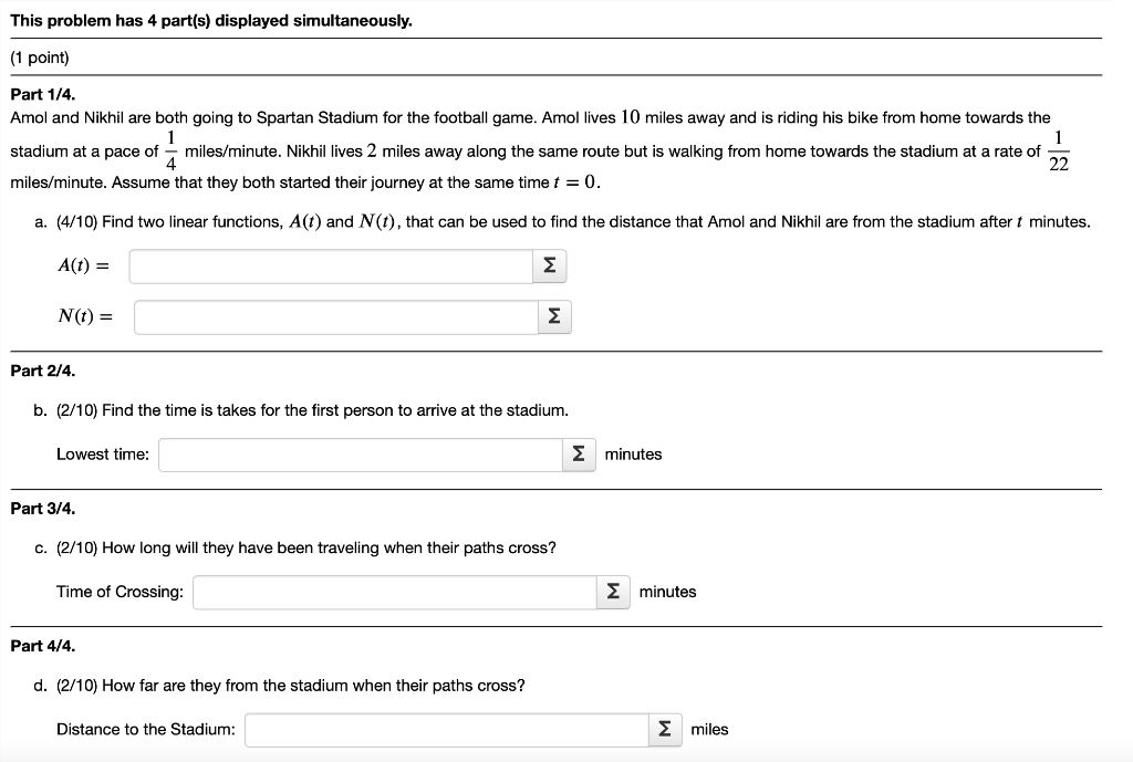 Solved This problem has 4 part(s) displayed simultaneously. | Chegg.com