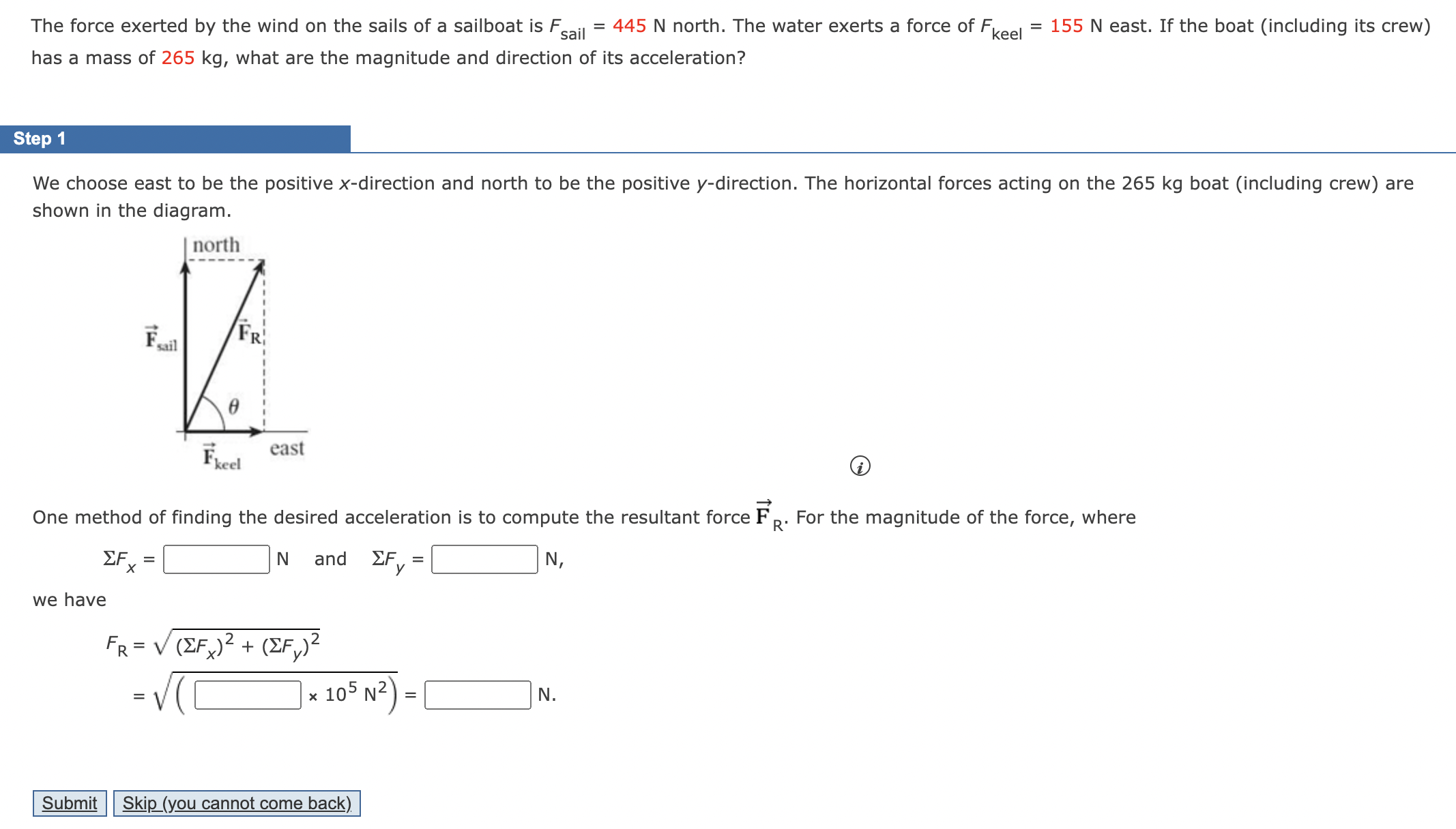 Solved The force exerted by the wind on the sails of a | Chegg.com