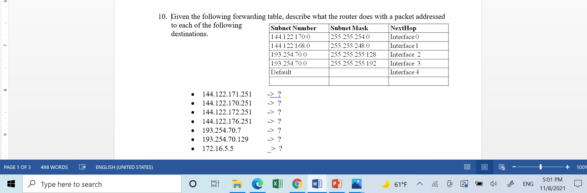 Solved 10 Given The Following Forwarding Table Describe 