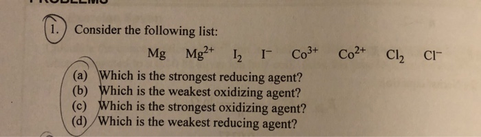 Solved 1.) Consider the following list: I Co3+ Co+ Cl, c- | Chegg.com